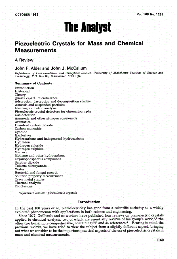 Piezoelectric crystals for mass and chemical measurements. A review ...