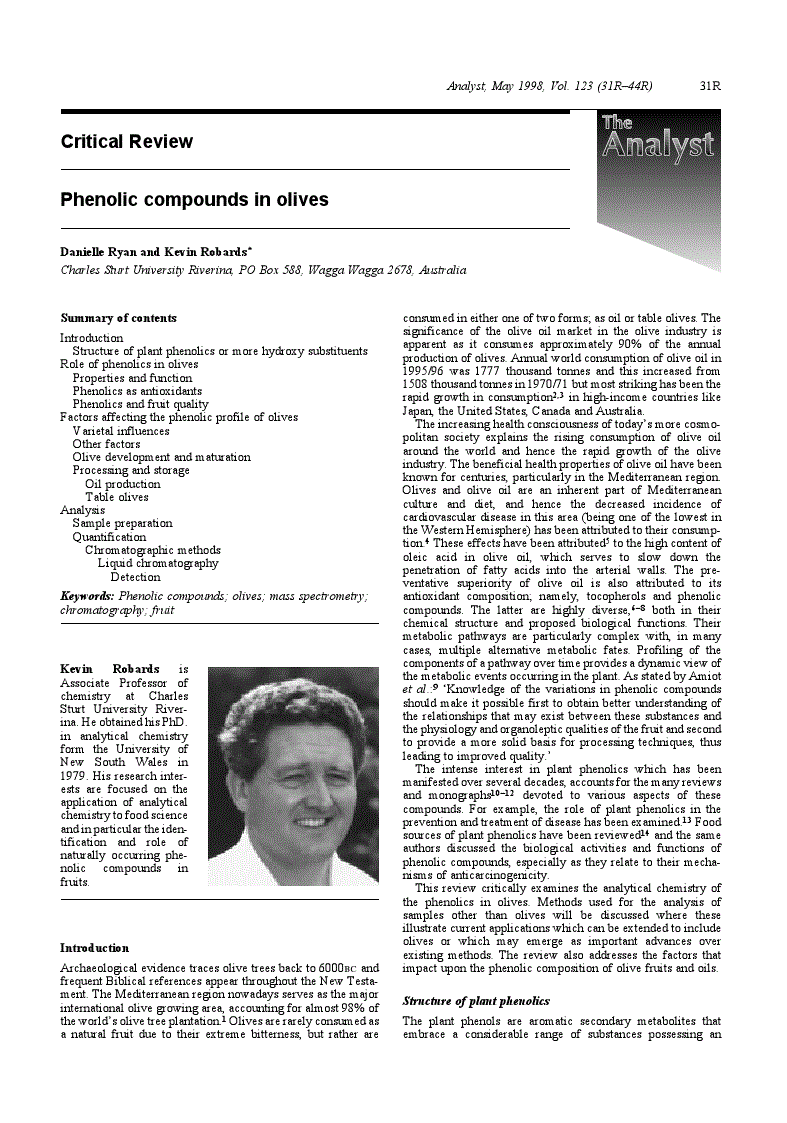 Critical Review. Phenolic compounds in olives | Analyst | The Royal ...