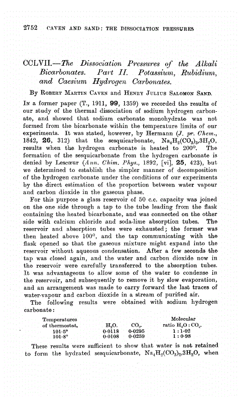 CCLVII.—The dissociation pressures of the alkali bicarbonates. Part II ...