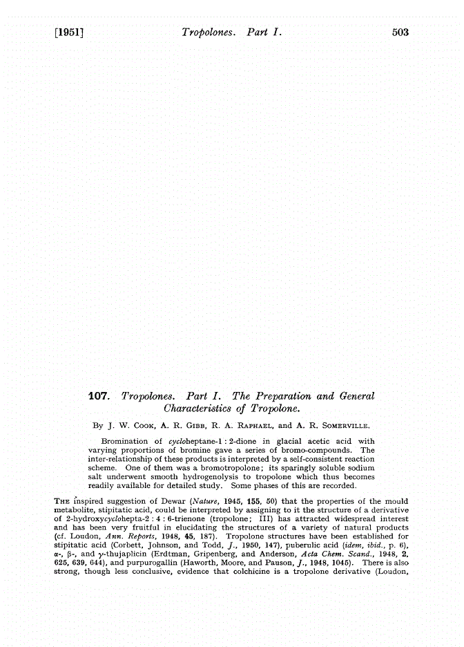 107. Tropolones. Part I. The preparation and general characteristics of ...