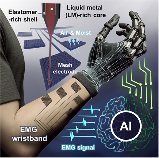 From muscle to motion: GaIn nanoparticle-TPU core/shell mesh electrodes ...
