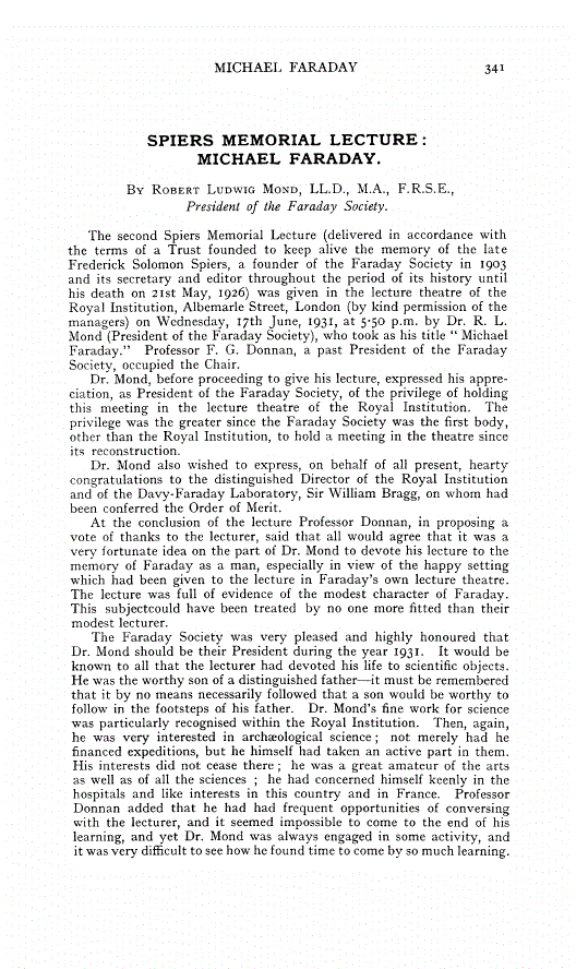 Spiers Memorial Lecture: Michael Faraday | Transactions of the Faraday ...