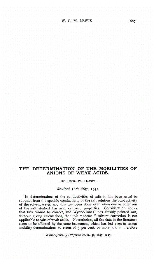 The determination of the mobilities of anions of weak acids ...